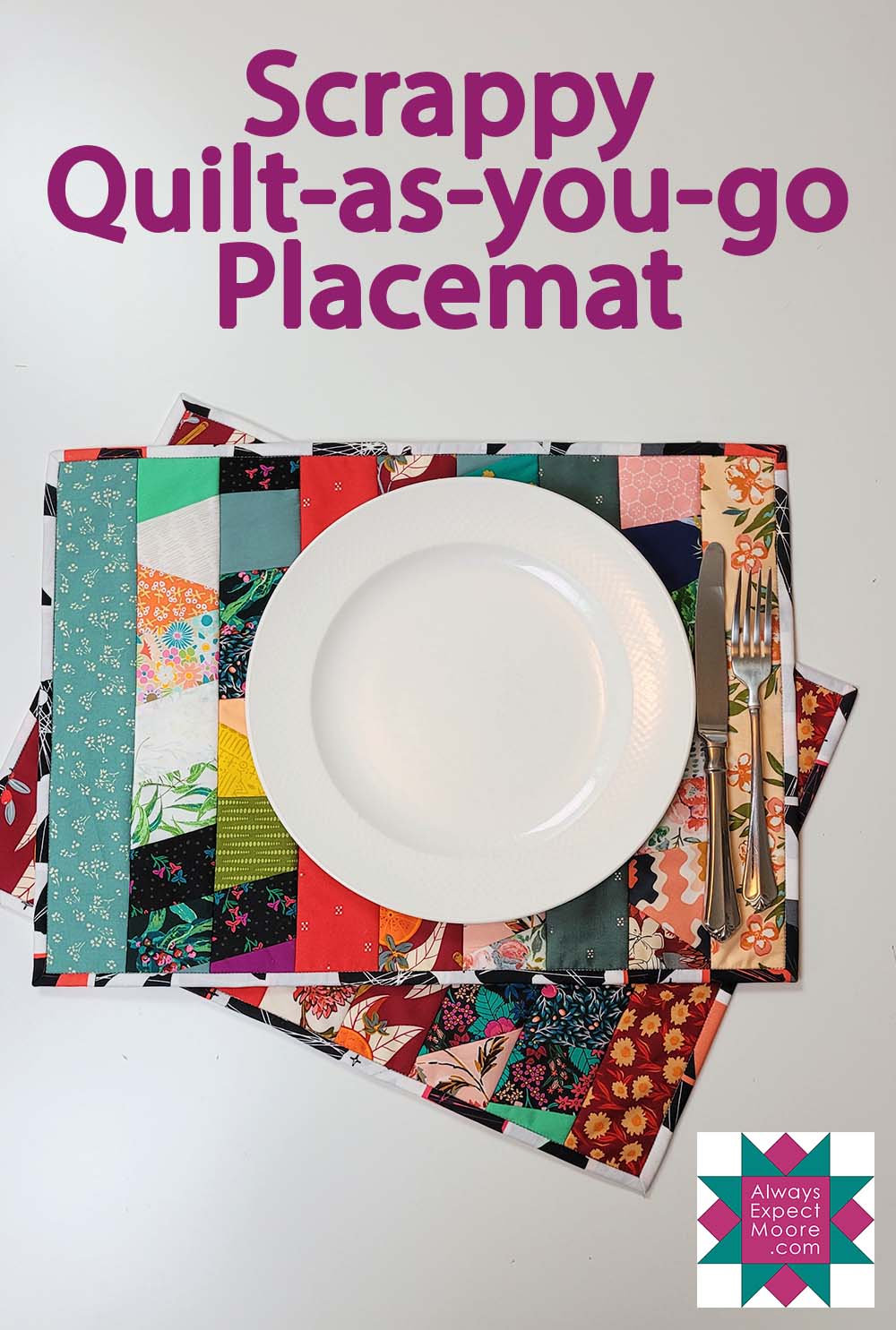 Scrappy Placemat using Strips and Scrap Tape - Always Expect Moore