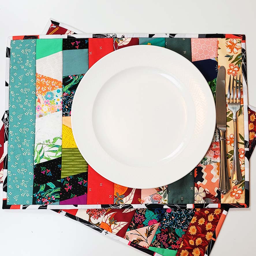 Scrappy Placemat using Strips and Scrap Tape - Always Expect Moore